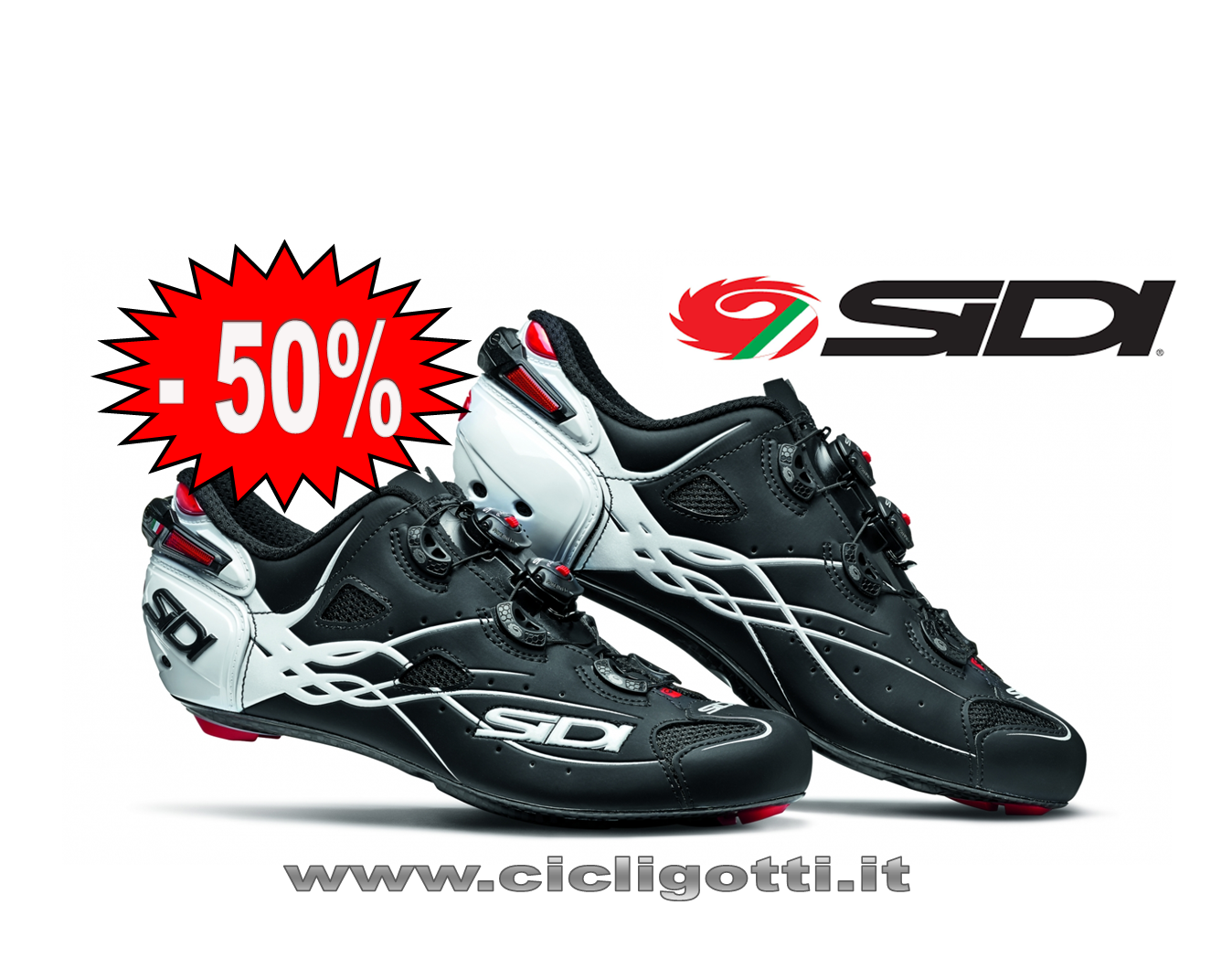 SIDI SHOT NERO OPACO BIANCO scarpa bdc - Cicli Gotti